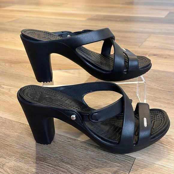 CROCS | Shoes | New Crocs Cyprus Iv Womens 9 Rare Black Slide Heel ...